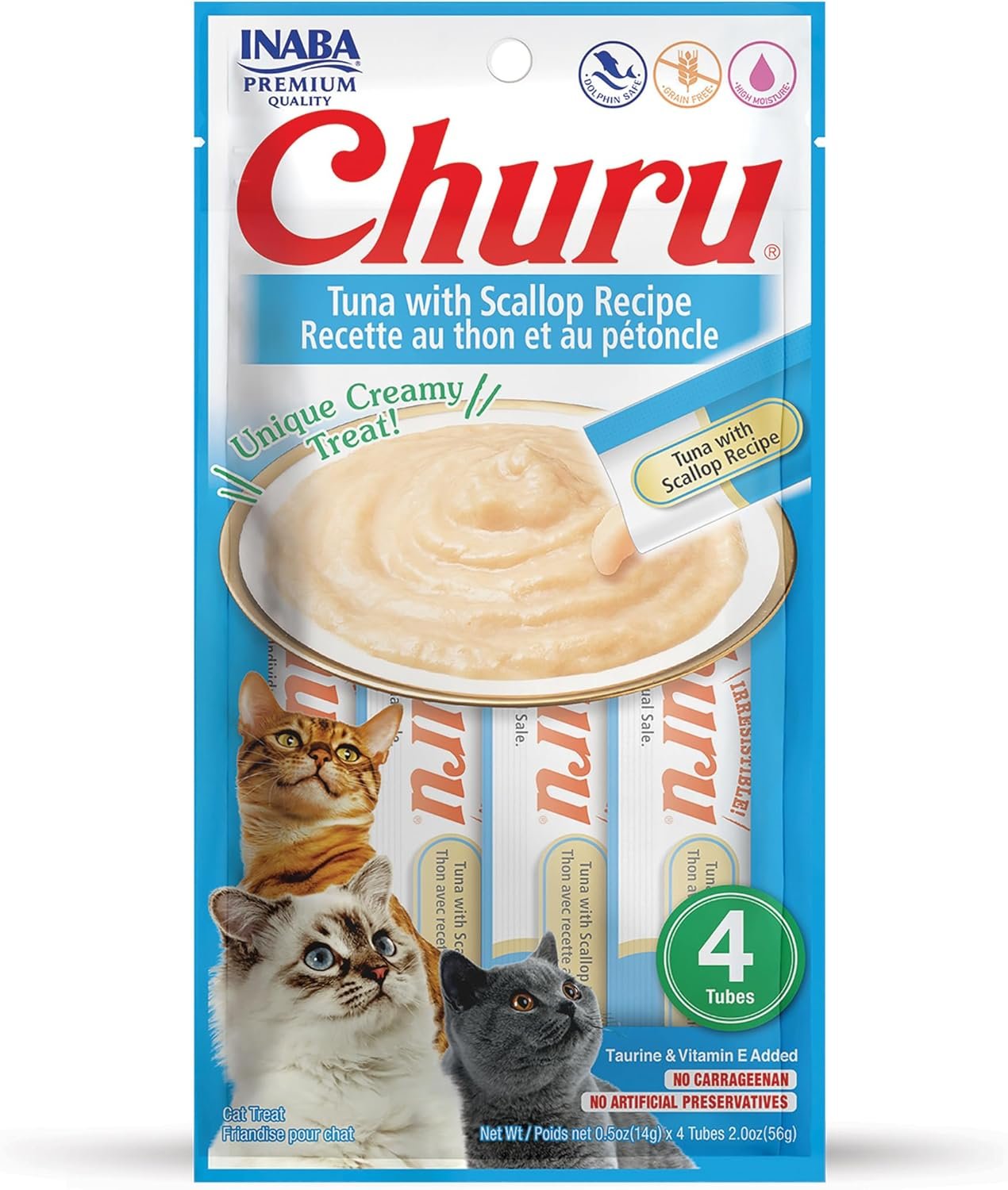 INABA Churu Lickable Purée Natural Cat Treats (Tuna with Scallop Recipe ...